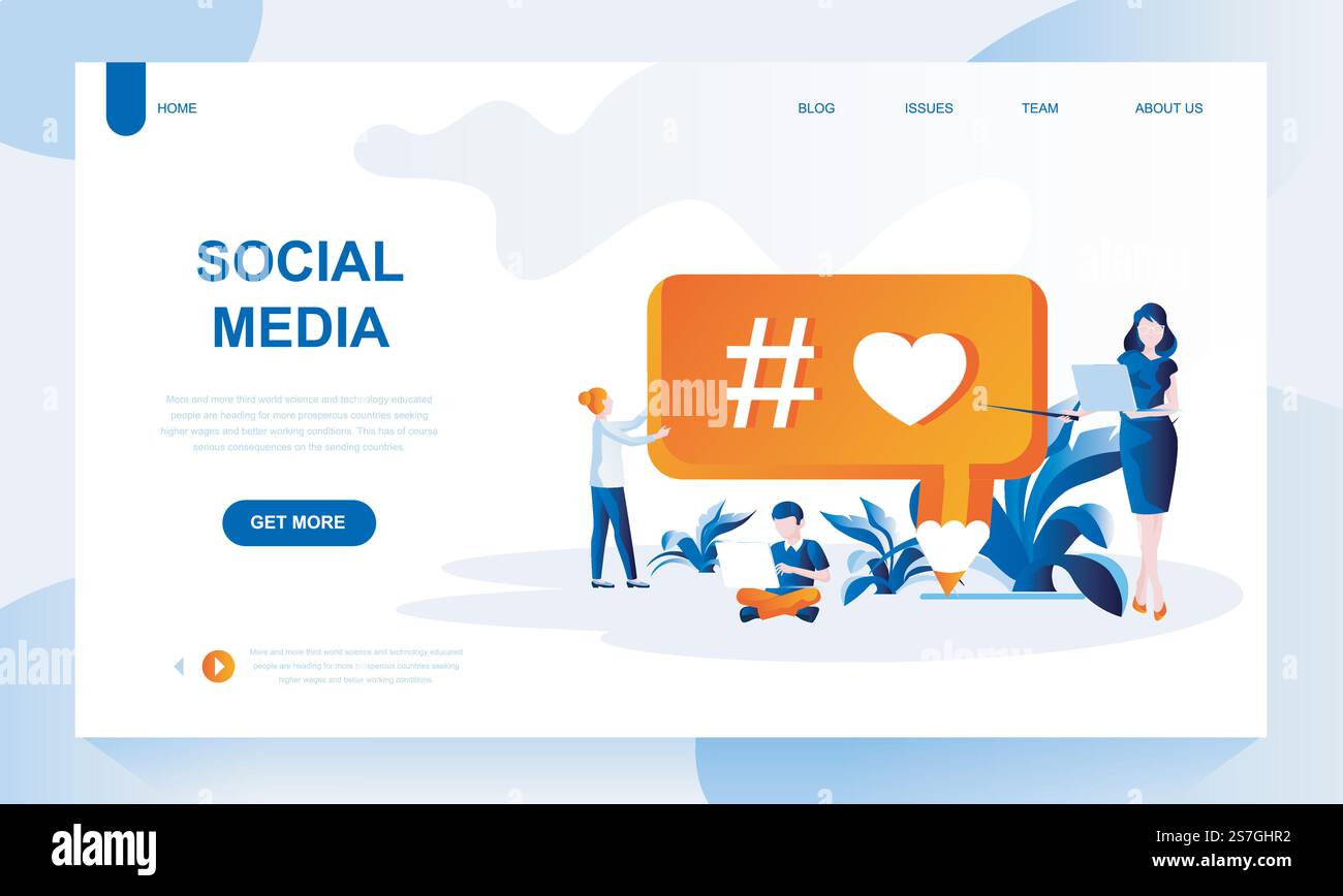 Social media vector landing page template with header. Account promotion web banner, homepage ...