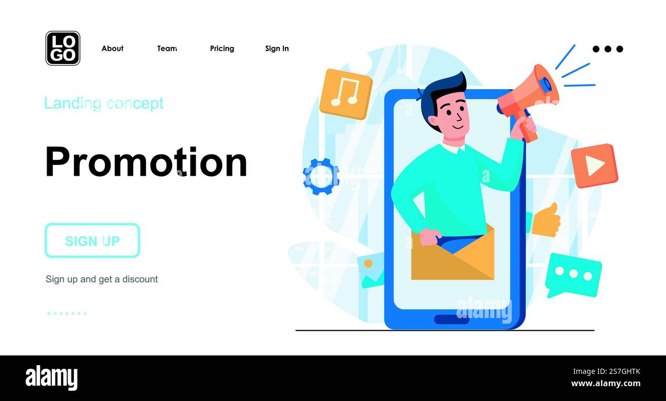 Promotion web concept. Mobile app advertising campaign, successful ...