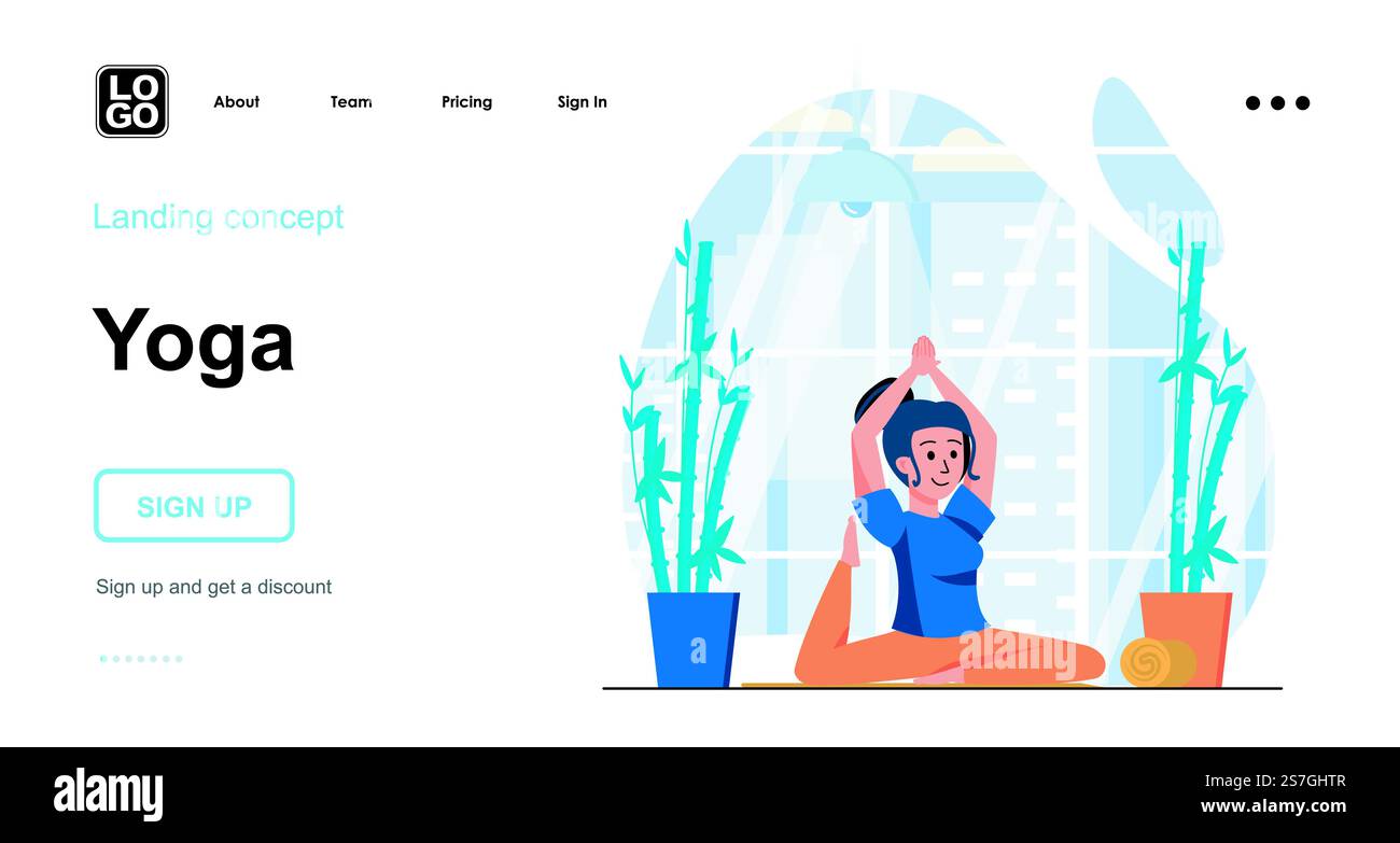 Yoga web concept. Woman doing asana, performing fitness workout ...