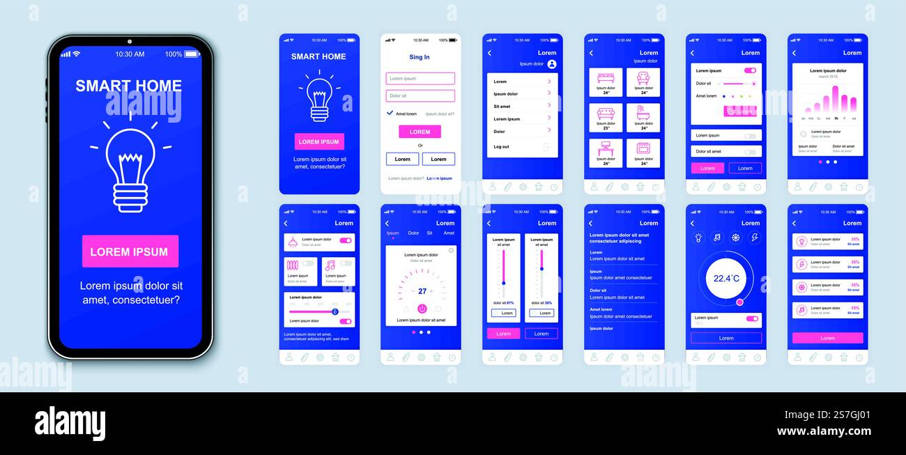 Smart home mobile app interface vector templates set. Remote ...