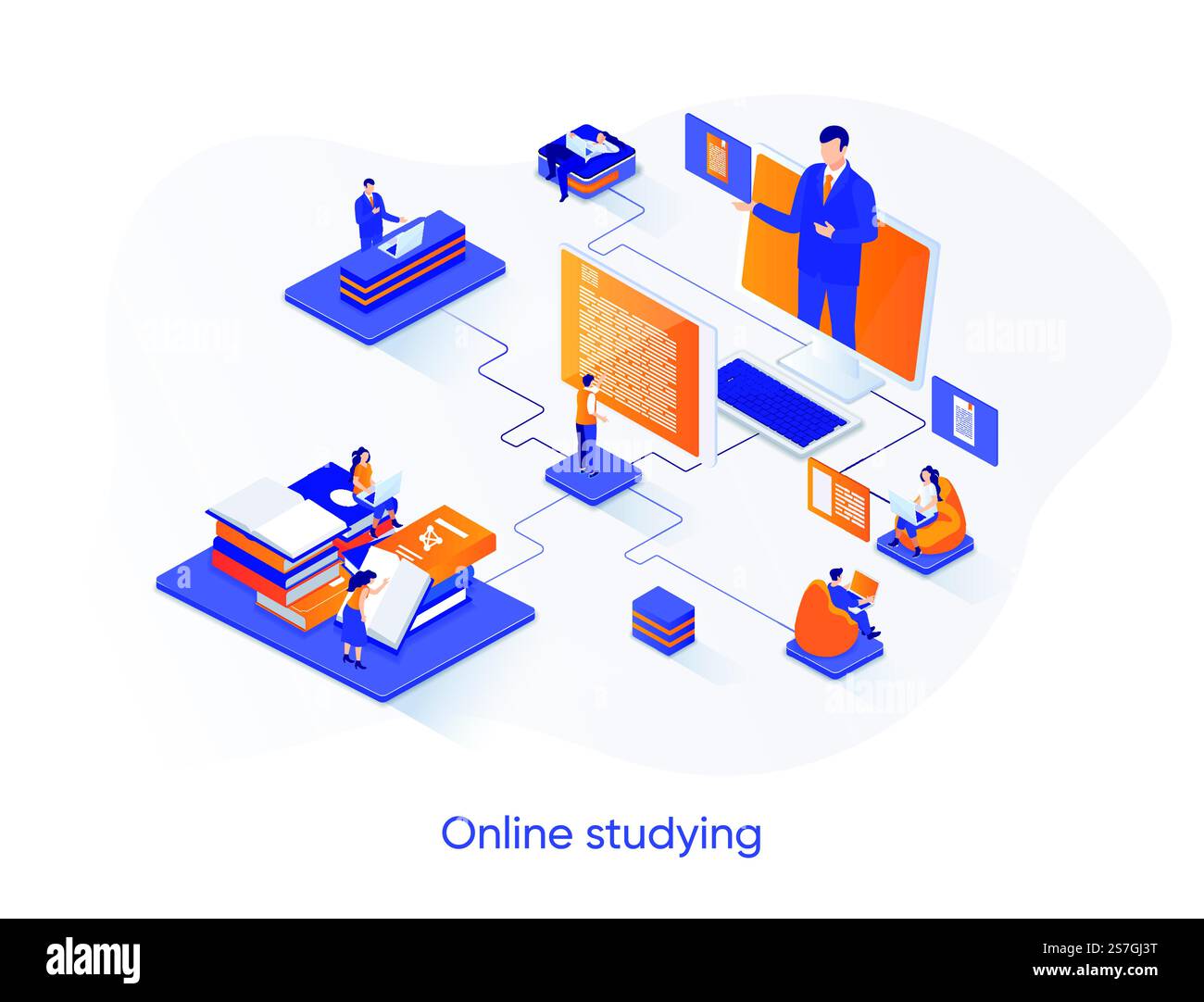 Online studying isometric web banner. Distance learning platform ...