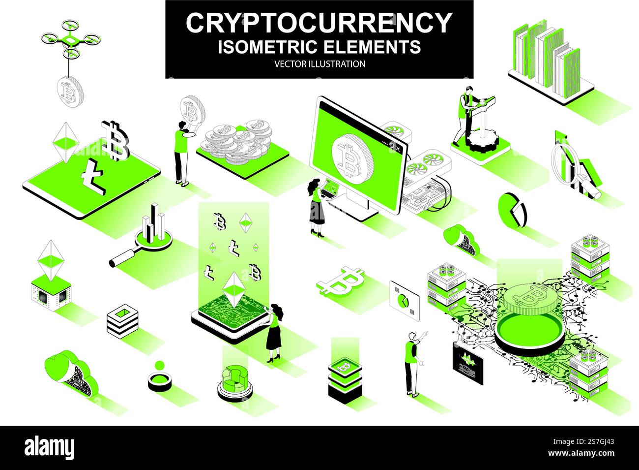 Cryptocurrency bundle of isometric elements bitcoin hi-res stock ...