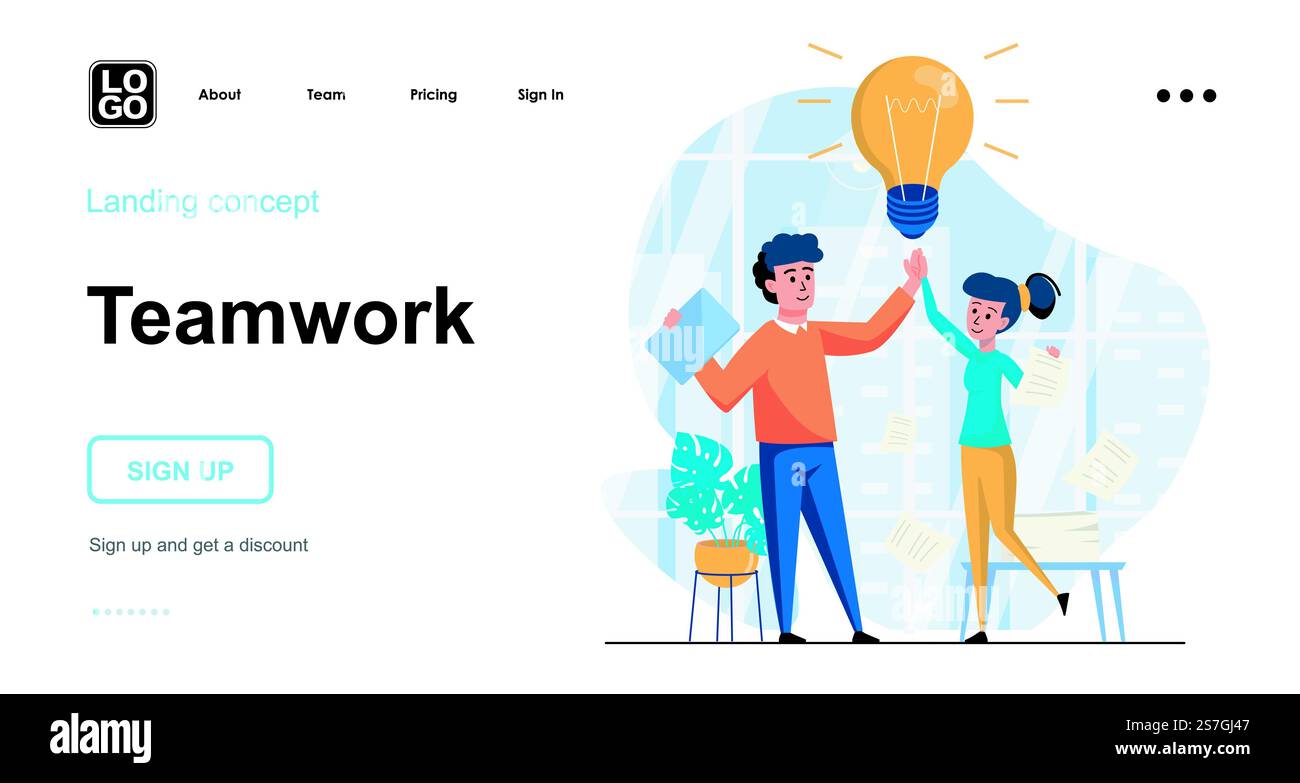 Teamwork web concept. Team of employees working together, motivation ...