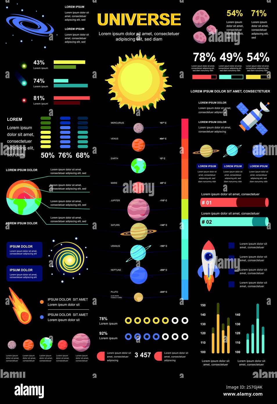 Universe banner with infographic elements. Galaxy poster template with ...