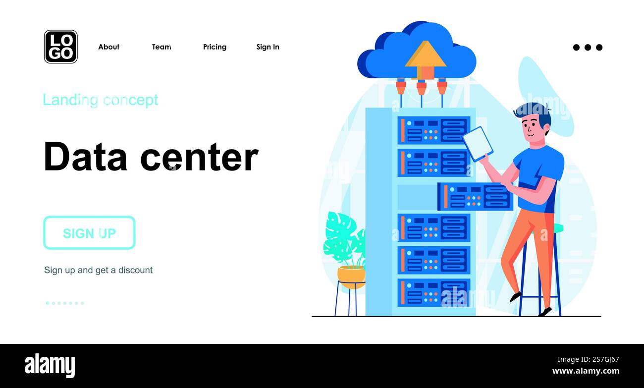 Data Server Web Concept Man Engineer Maintains Work In Server Room Cloud Storage Datacenter