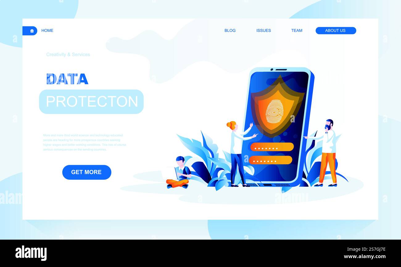 Data protection vector landing page template with header. Information ...