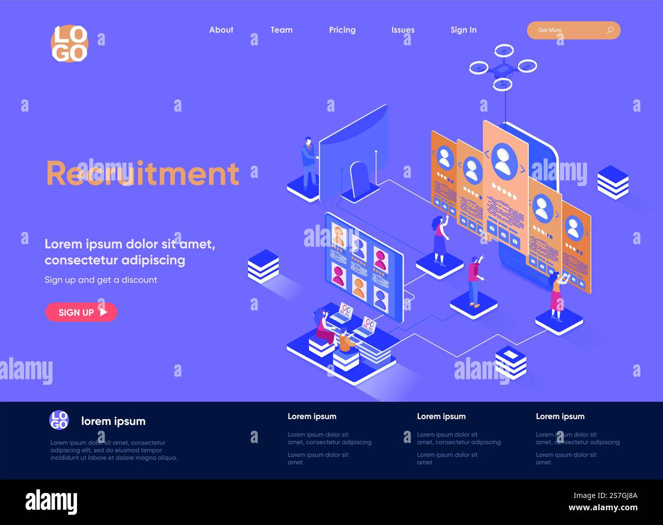 Recruitment isometric landing page. Human resource management and staff ...