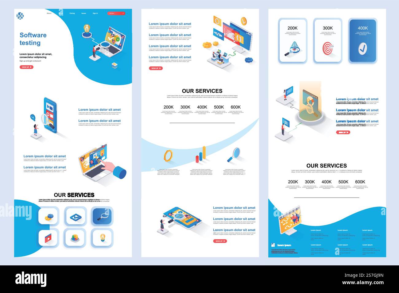 Software testing isometric landing page. Programs debugging and ...
