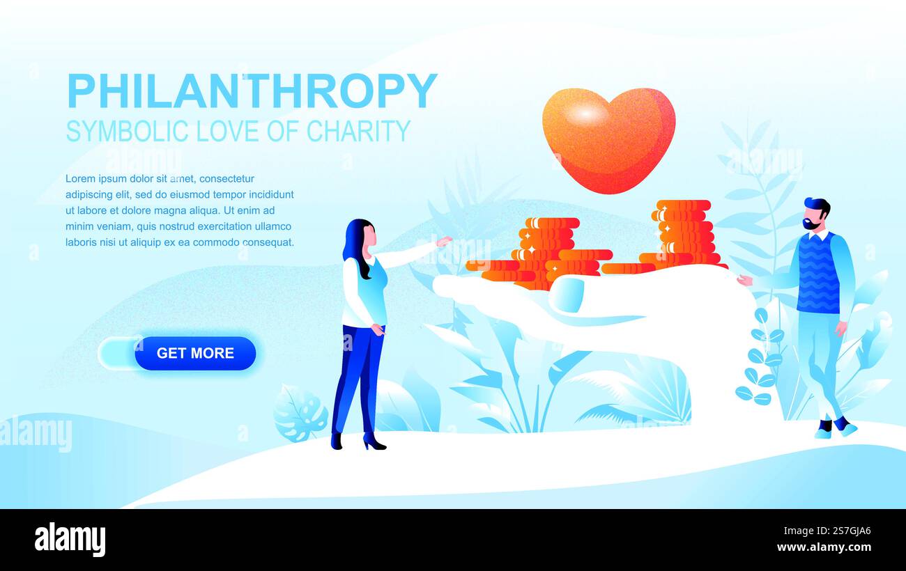 Philanthropy flat landing page with header, banner vector template ...