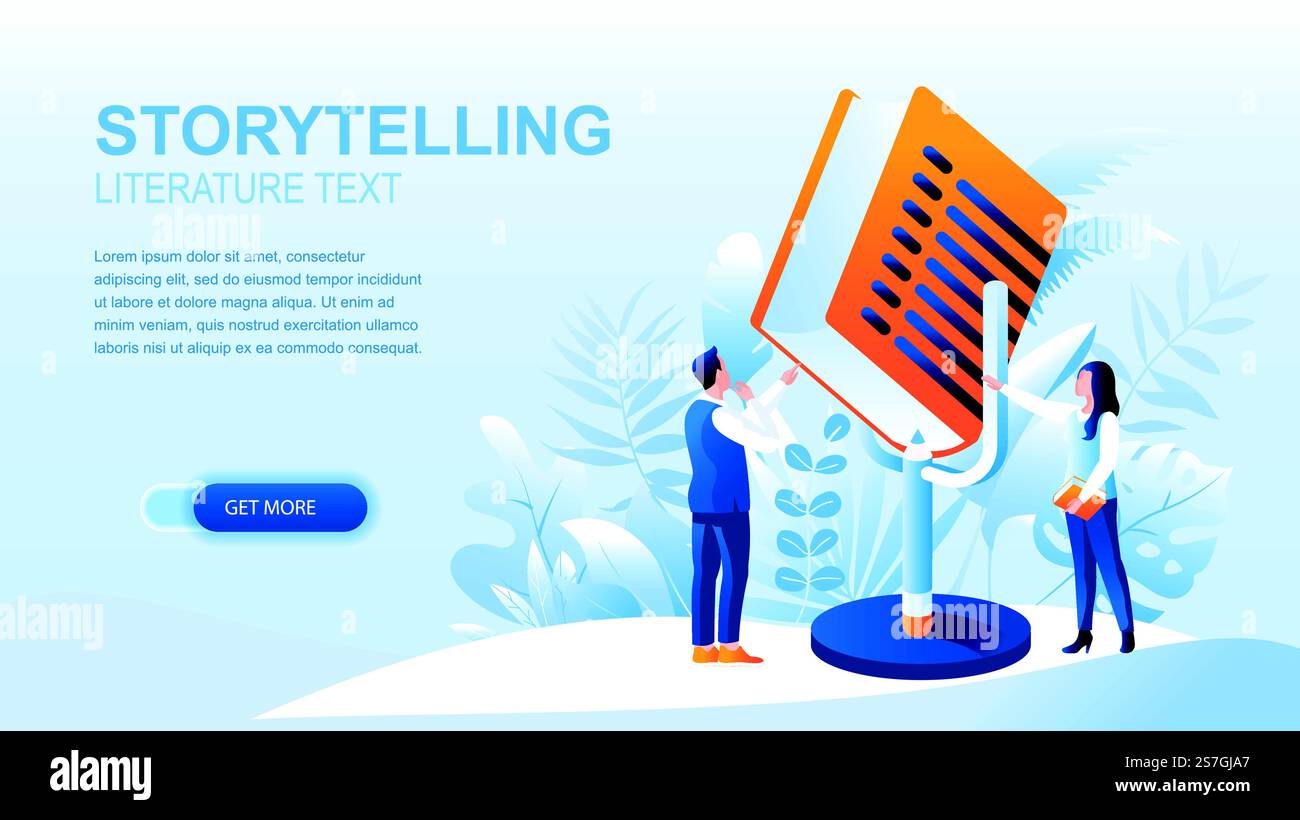 Storytelling flat landing page with header, banner vector template ...