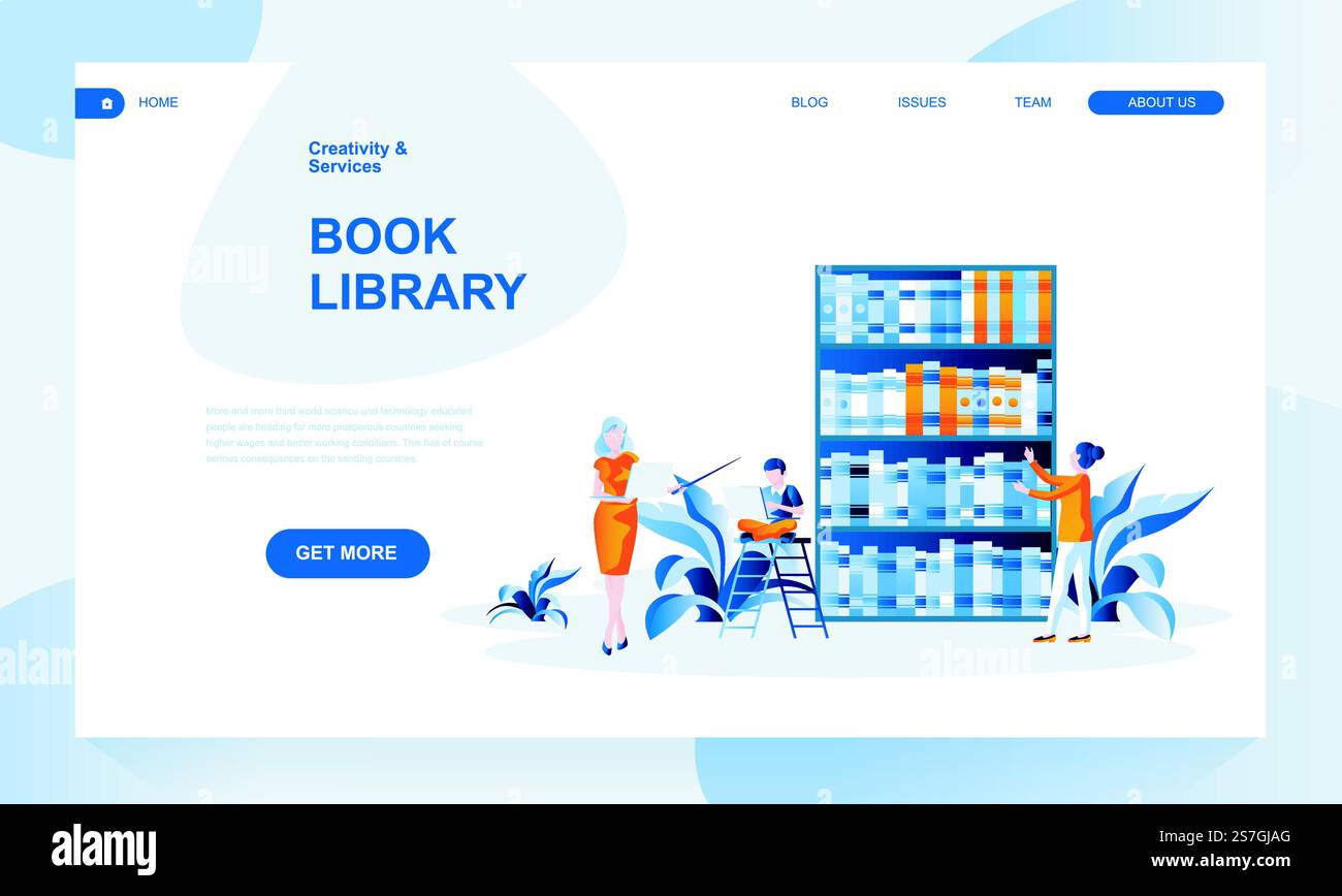 Book library vector landing page template with header. Literature web ...
