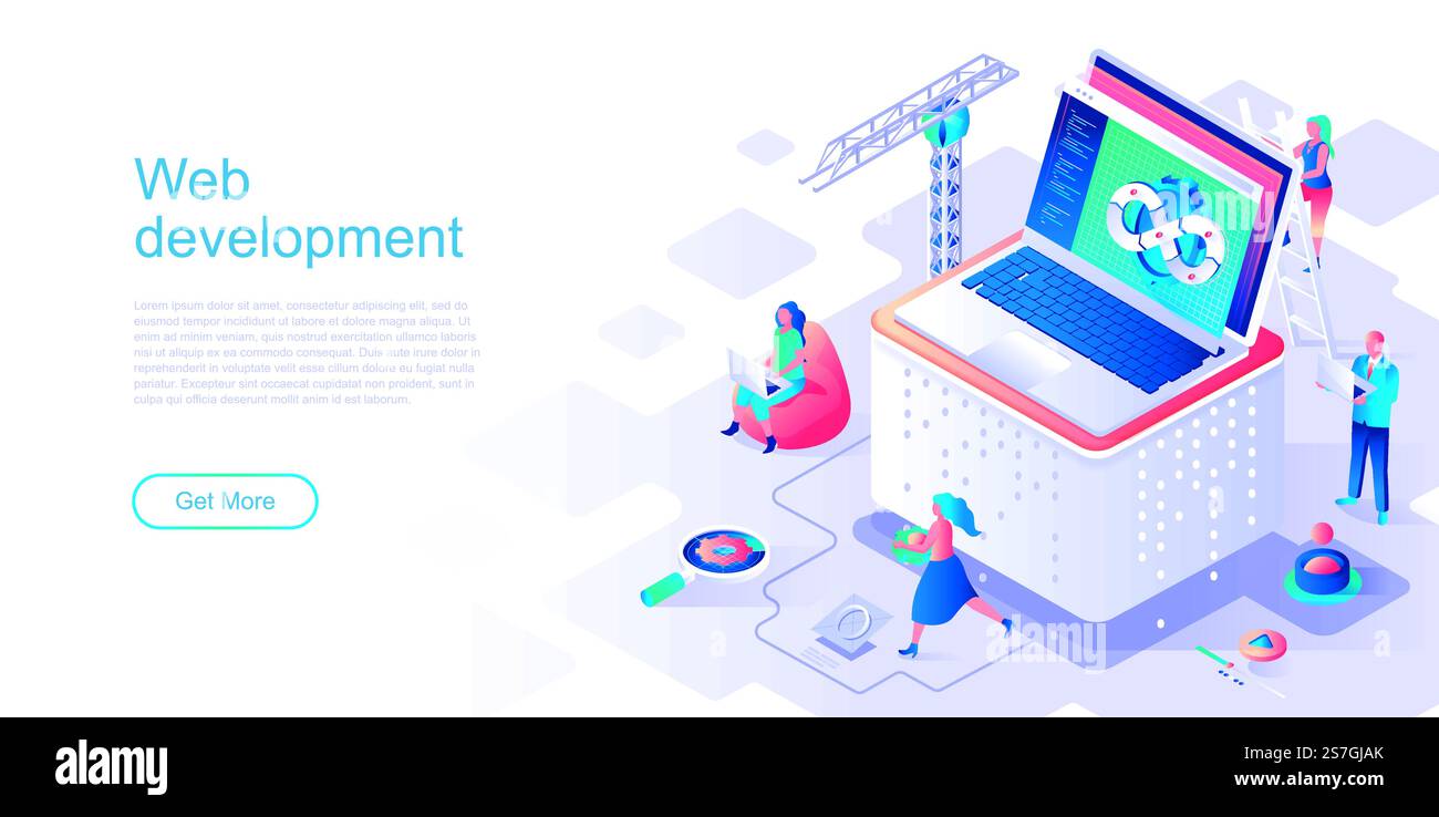 Web development landing page vector template. Program usability and performance website header ...