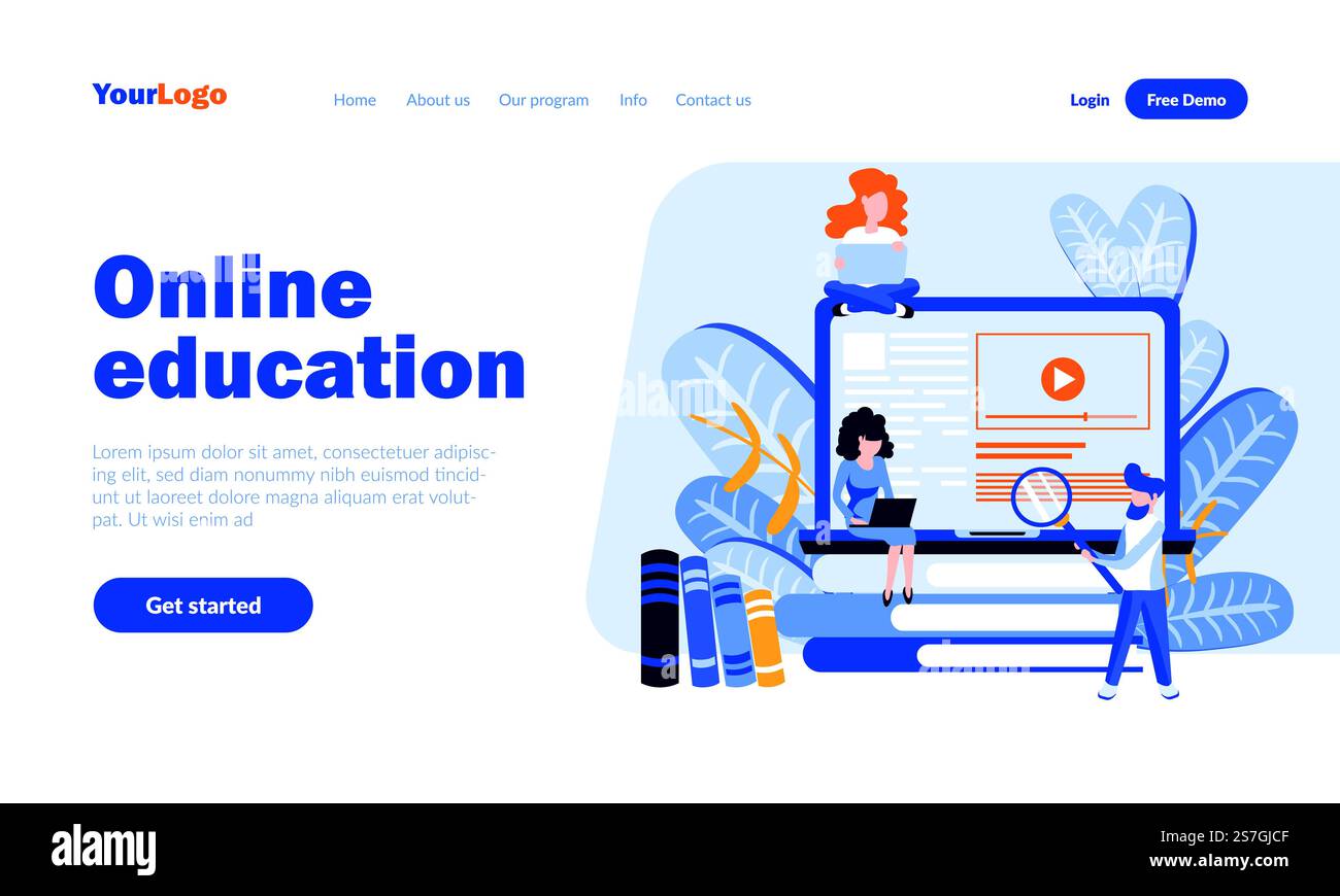 Online education vector landing page template with header. Educational ...