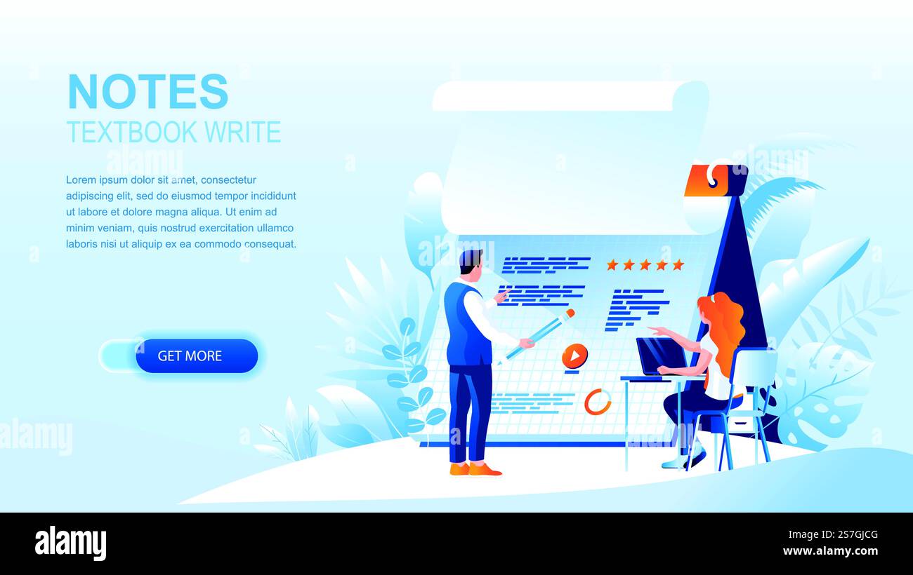 Textbook notes flat landing page with header. Planning and scheduling ...