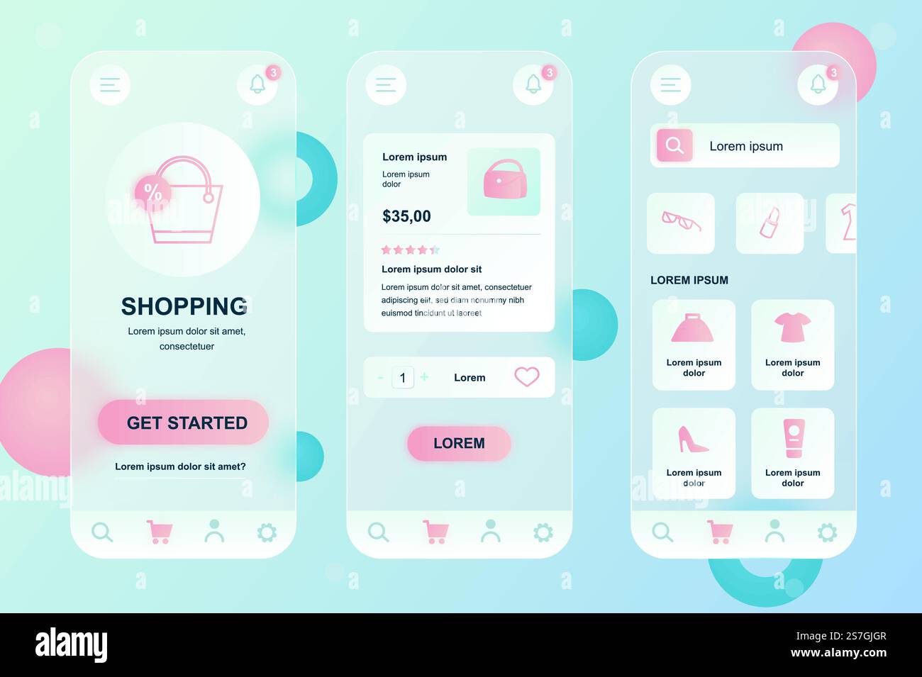 Mobile shopping neumorphic elements kit for mobile app. Store webpage ...