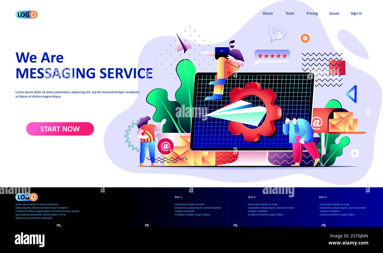 Messaging service flat landing page template. Internet messenger ...