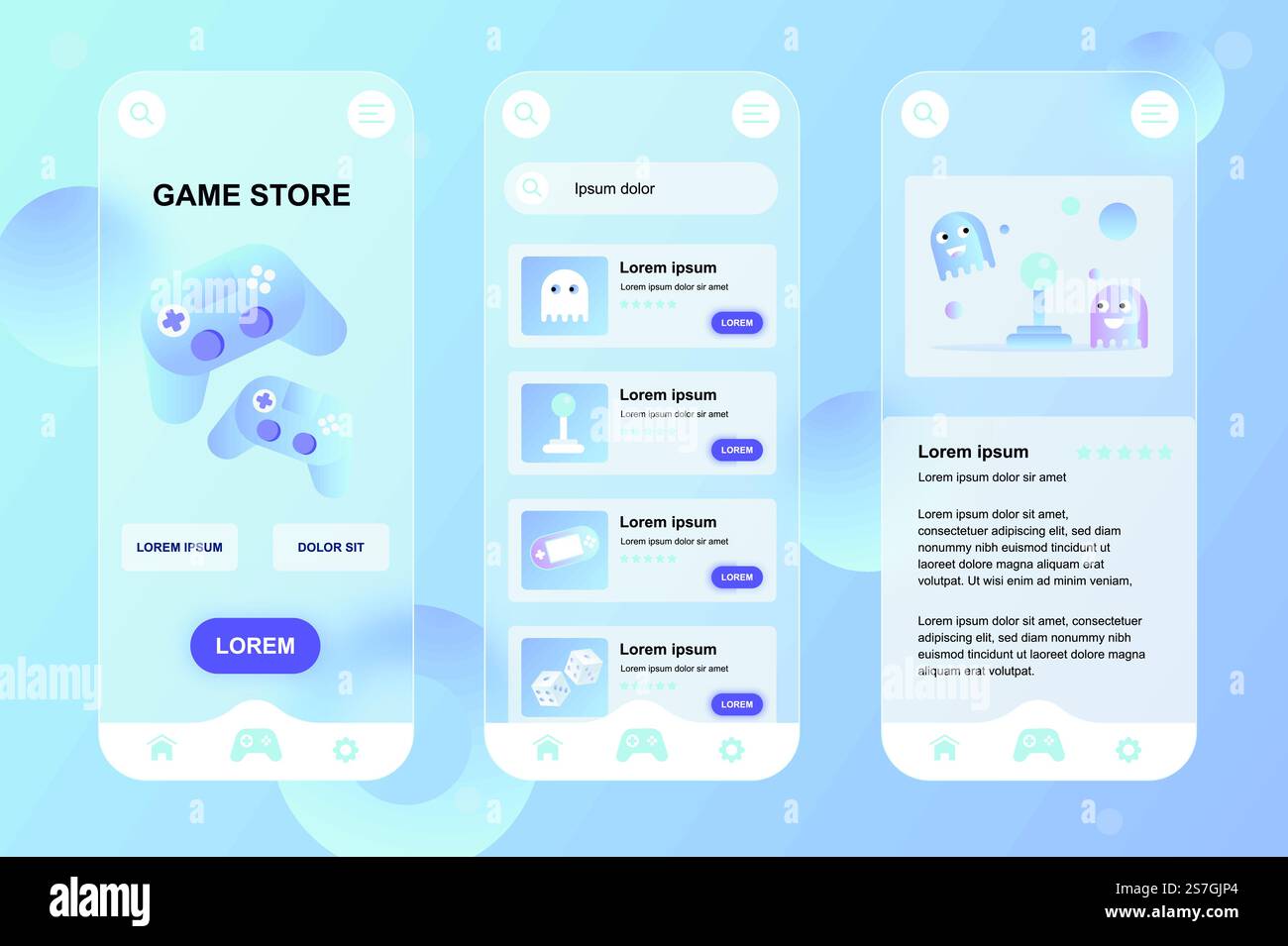 Game store neumorphic elements kit for mobile app. Computer video game ...