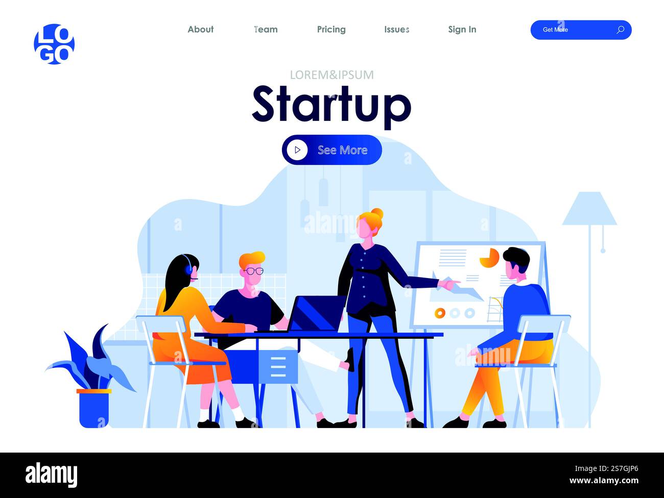 Startup project flat landing page design. Business meeting of creative ...