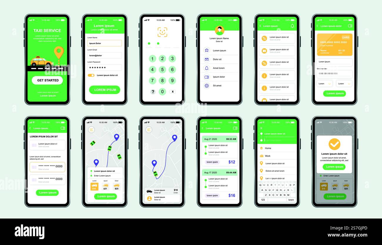 Taxi service unique design kit for mobile app. Online taxi booking ...