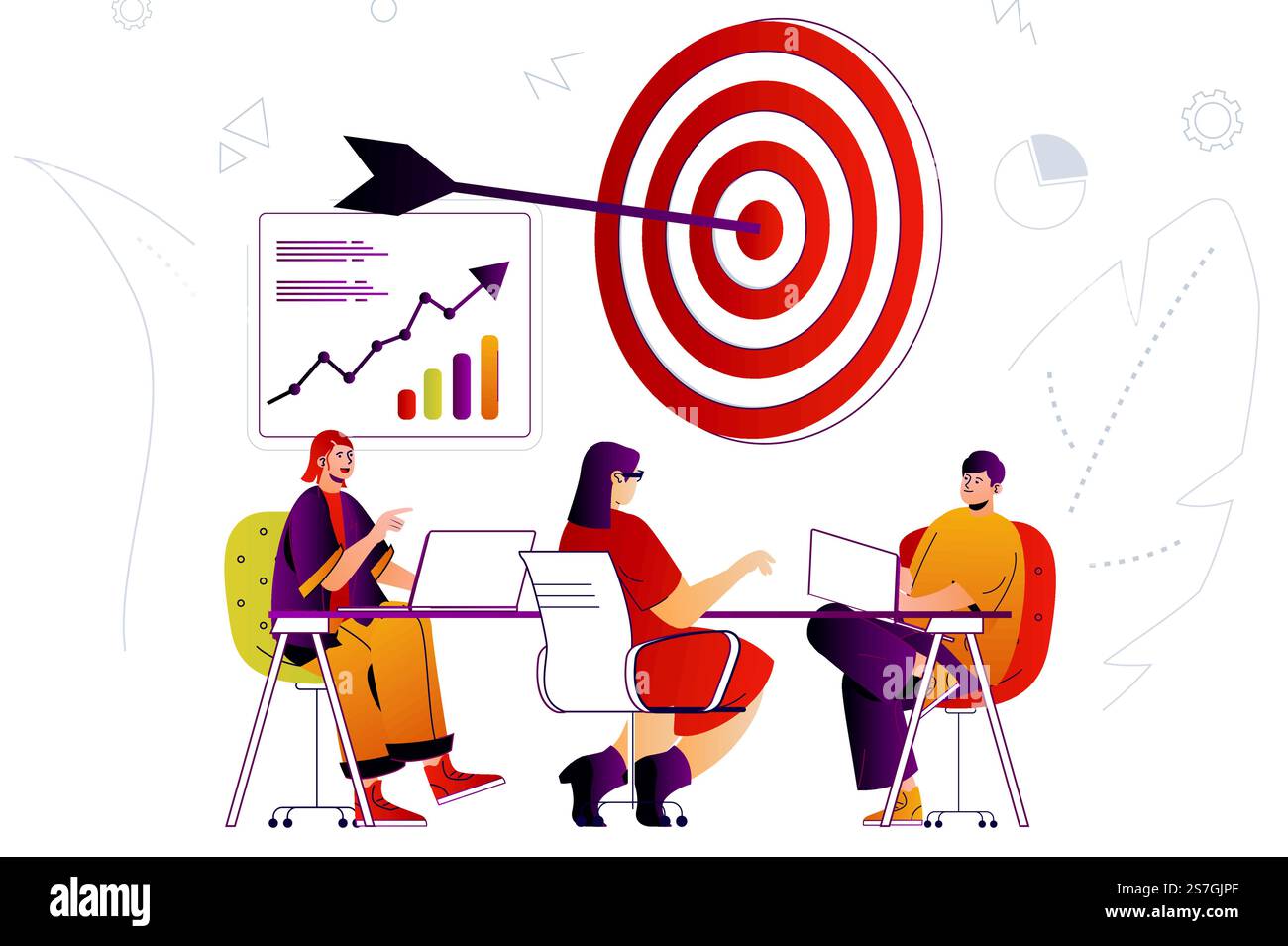 Business strategy web concept. Team brainstorming, success targeting, development. People scene ...