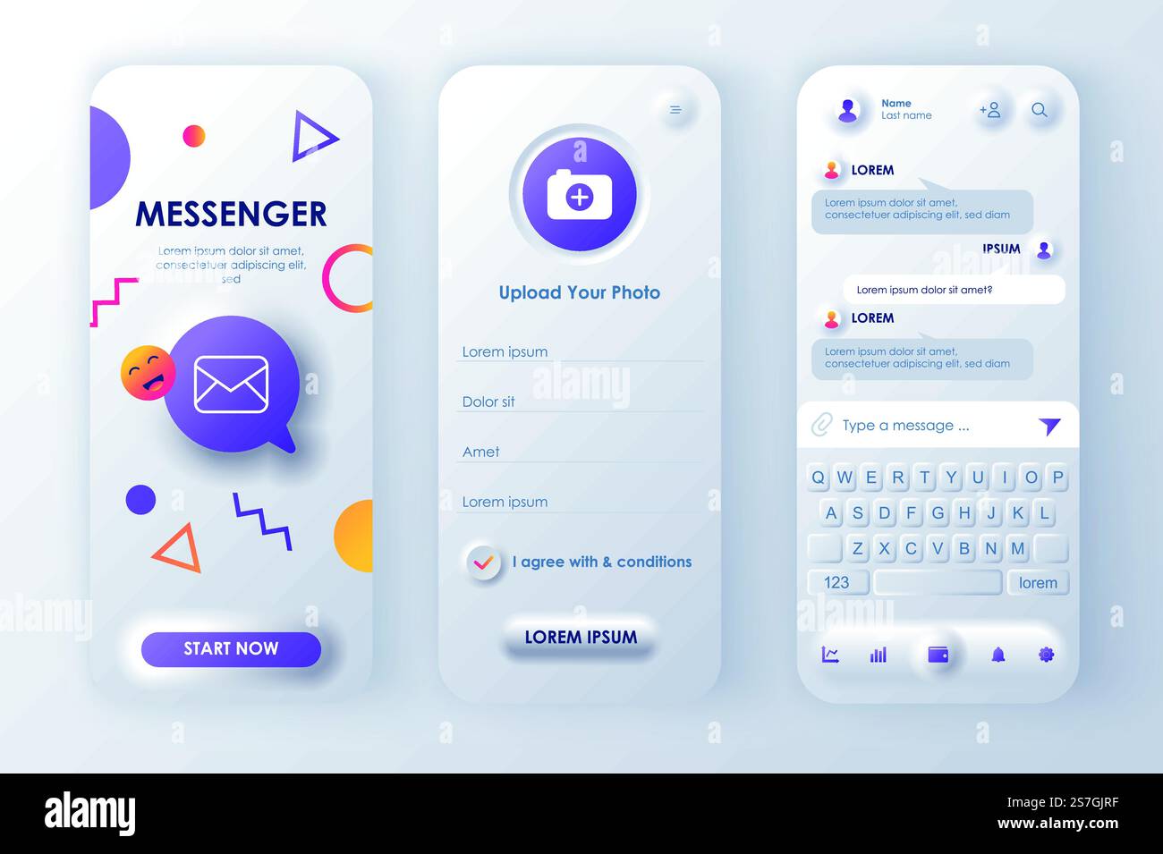Online messenger unique neomorphic design kit for app neomorphism style ...