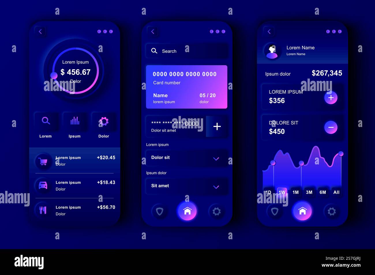 Online banking unique neumorphic design kit. Personal finance app with ...