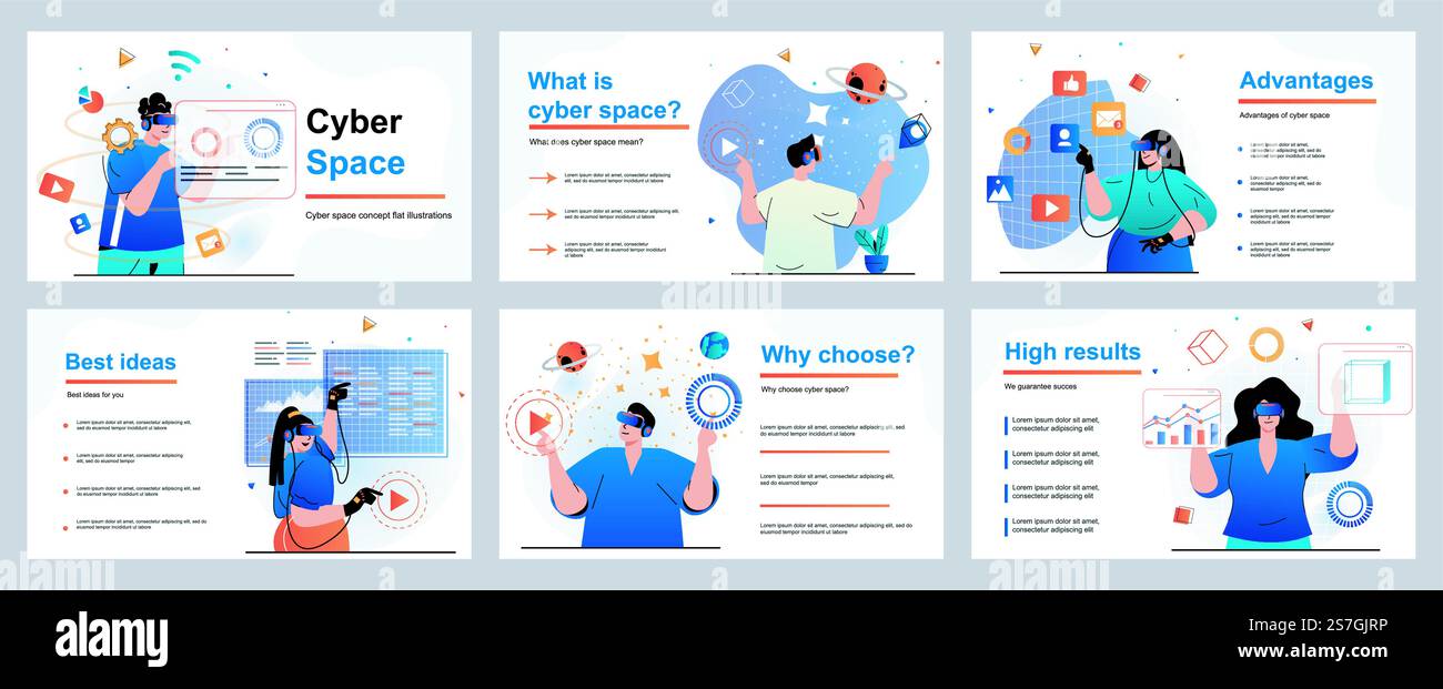 Cyberspace concept for presentation slide template. People uses virtual ...
