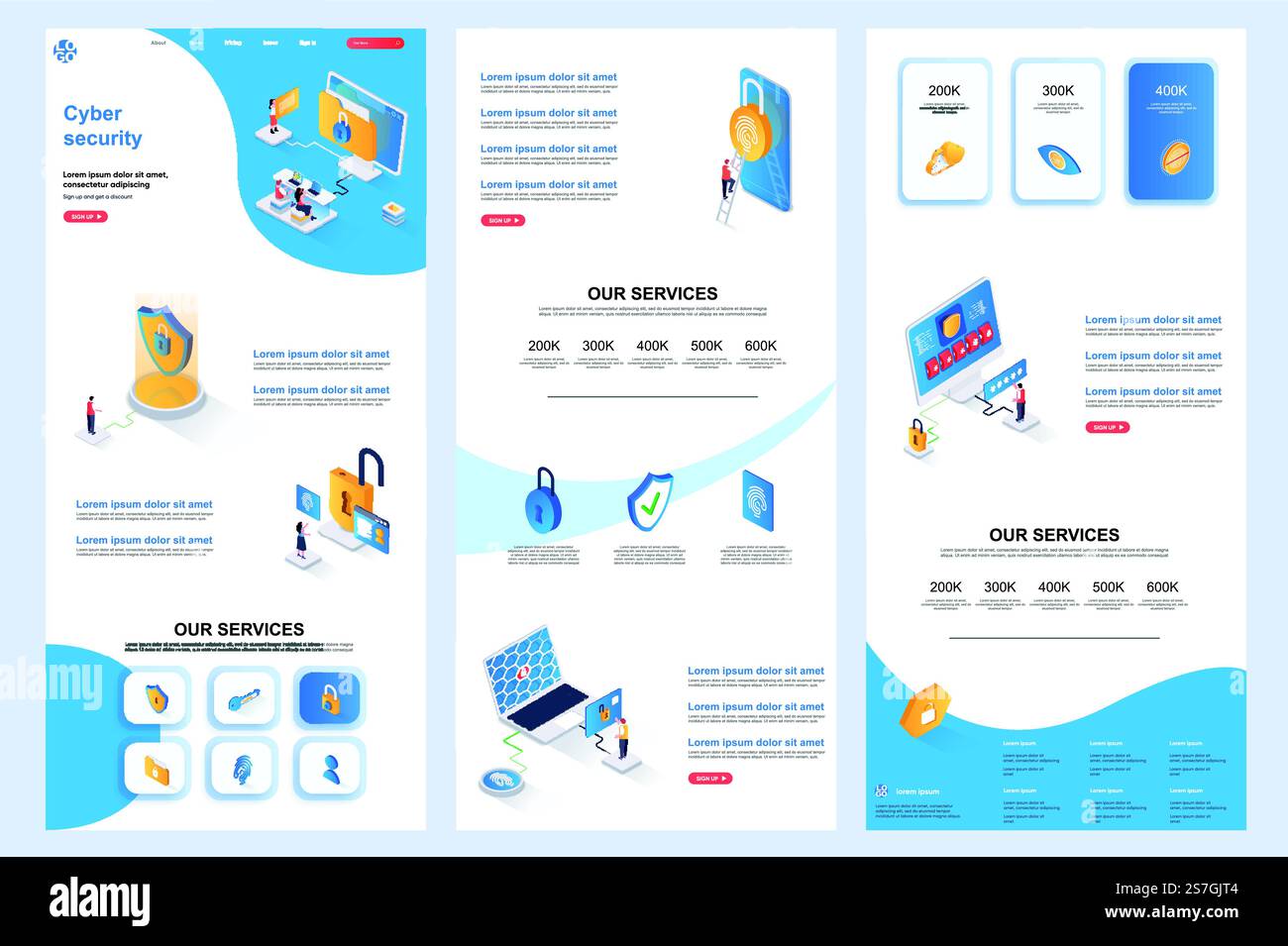 Cyber security isometric landing page. Information security, data ...