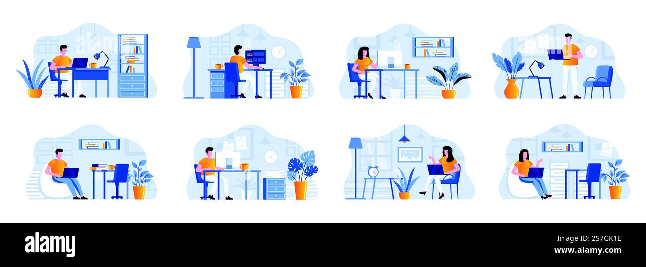 Coworking office bundle with people characters. Designers and ...