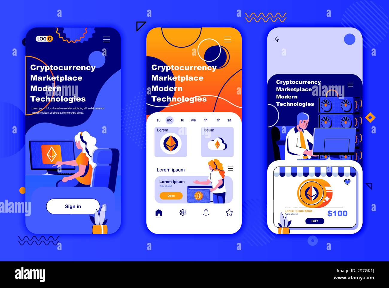 Cryptocurrency marketplace unique design kit for social networks stories. Blockchain technology ...