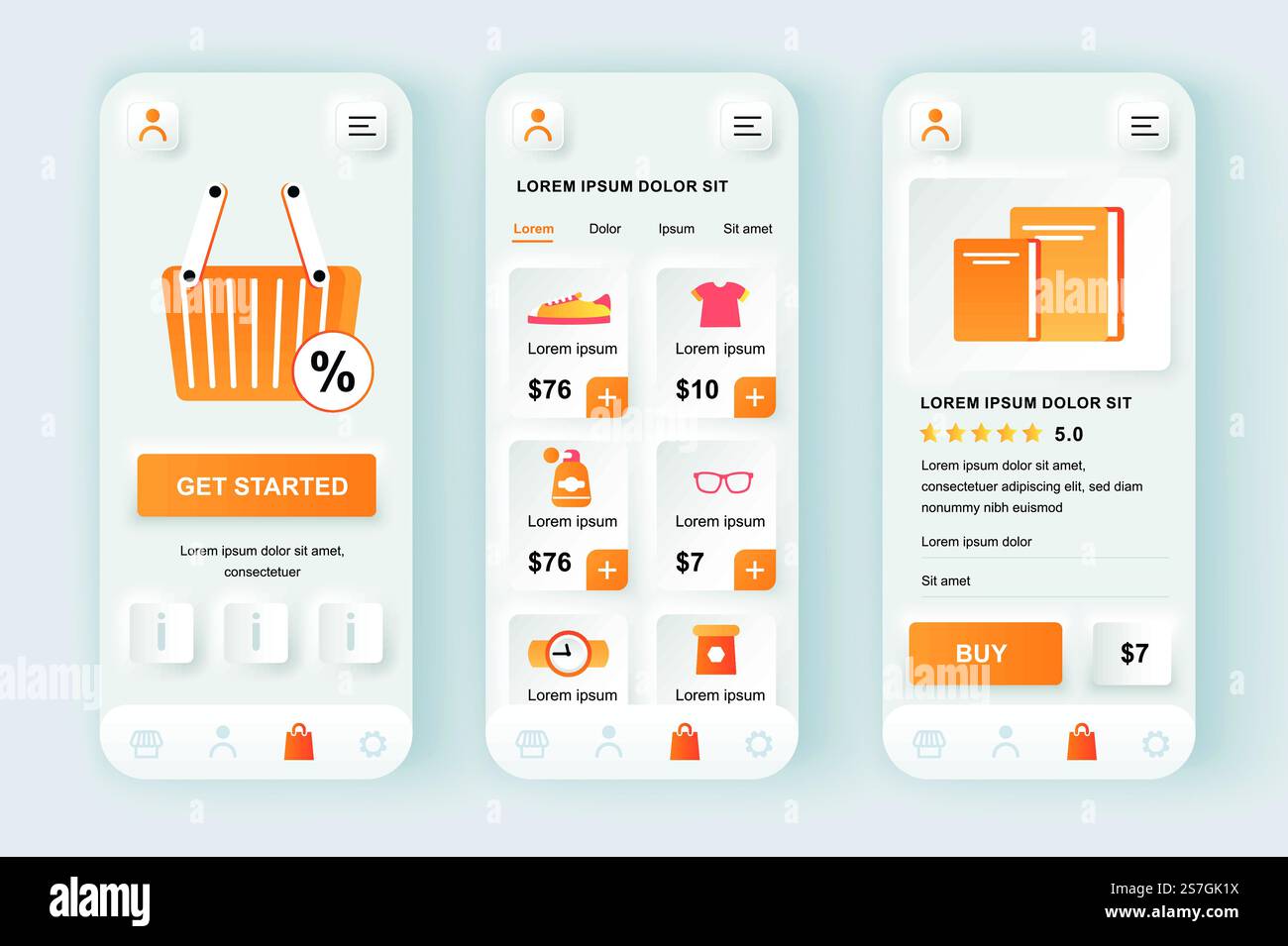 Shopping solution unique neumorphic design kit. Shopping app for food ...