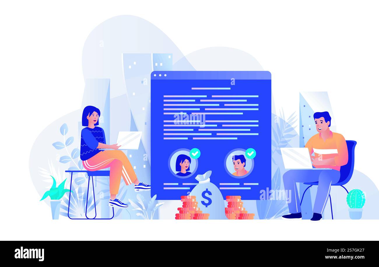 Electronic contract concept in flat design. Conclusion of cooperation ...