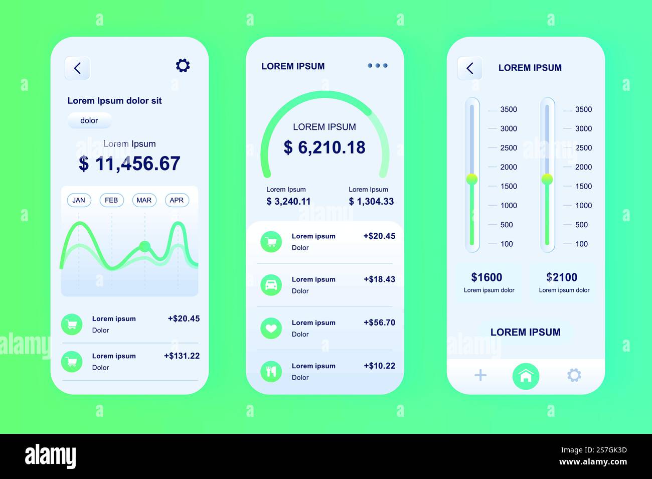 Smart finance manager neomorphic design kit. Bank accounts monitoring ...