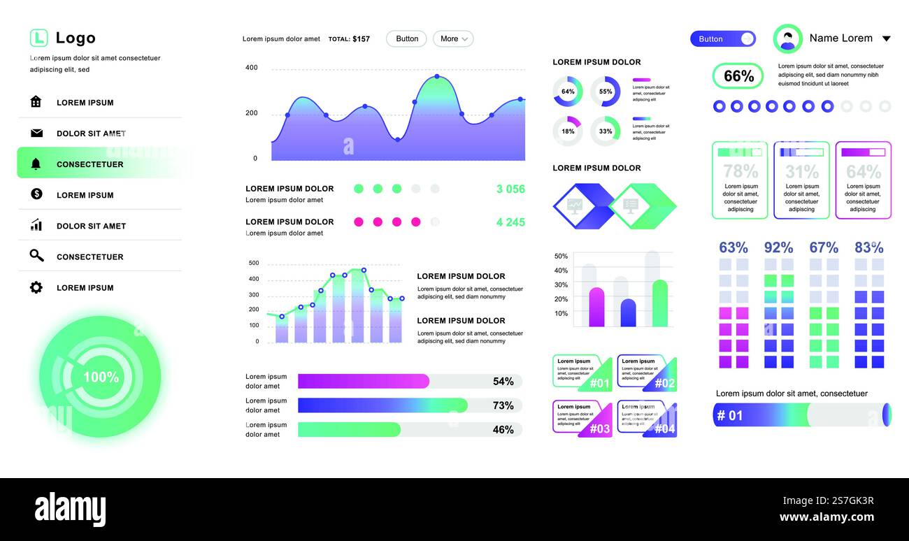 Dashboard UI. Admin panel vector design template with infographic ...