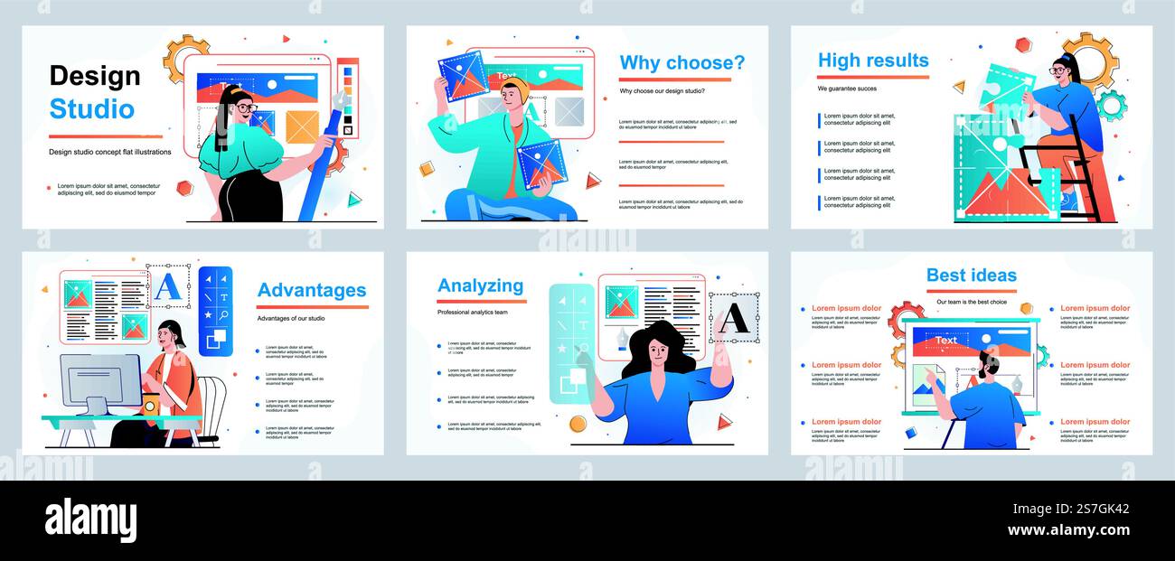 Design studio concept for presentation slide template. Illustrators ...