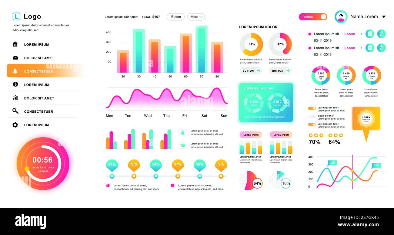 Dashboard UI. Admin panel vector design template with infographic ...