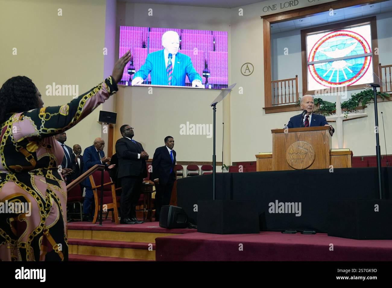 President Joe Biden speaks during a church service at Royal Missionary ...