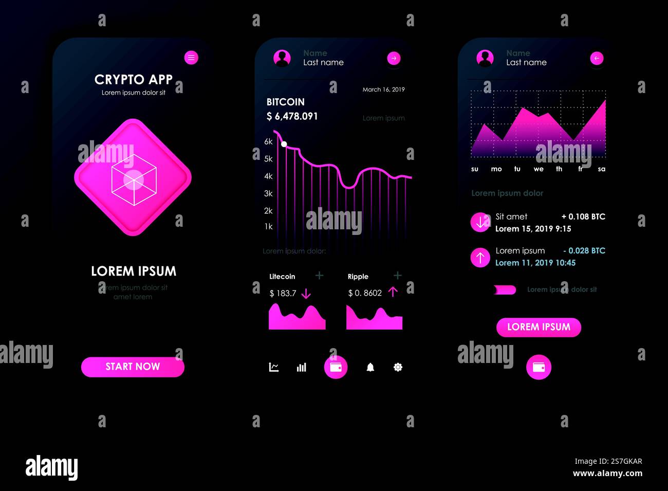 Cryptocurrency unique neomorphic design kit for app. Bitcoin mining ...