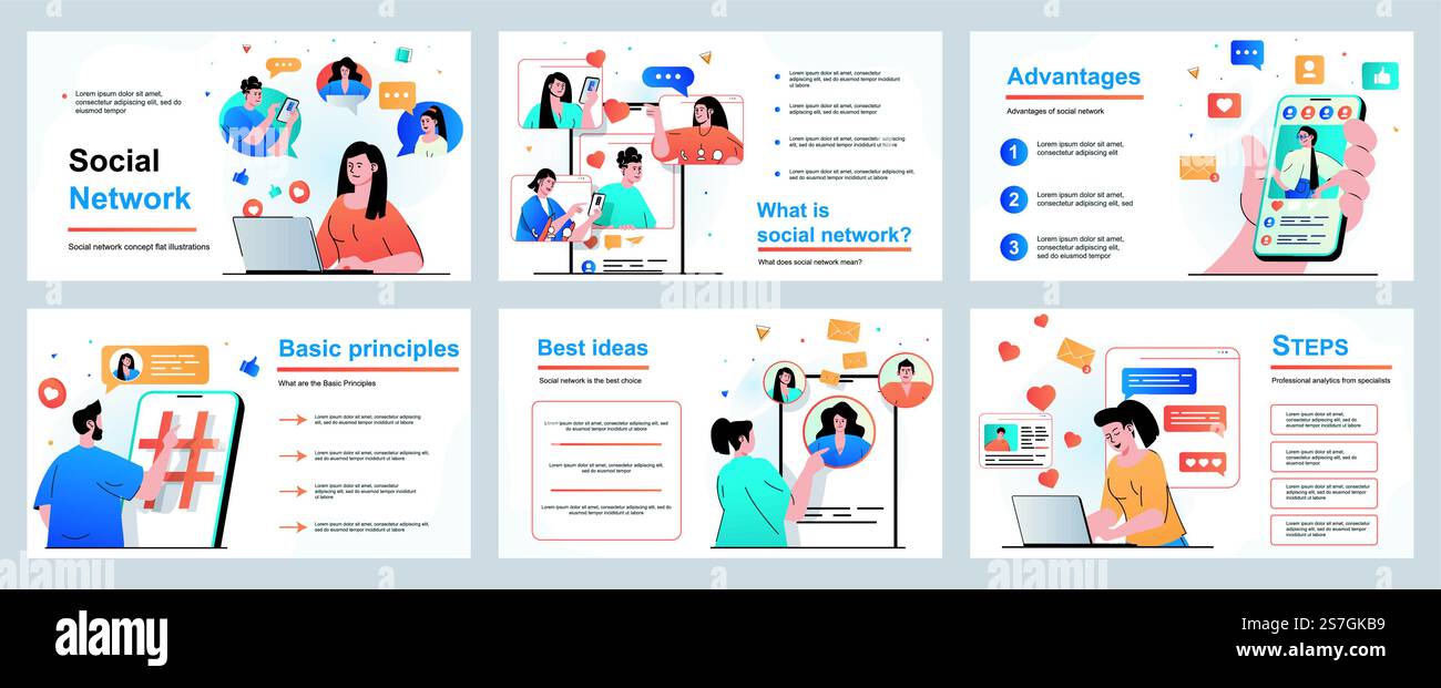 Social network concept for presentation slide template. People browse ...
