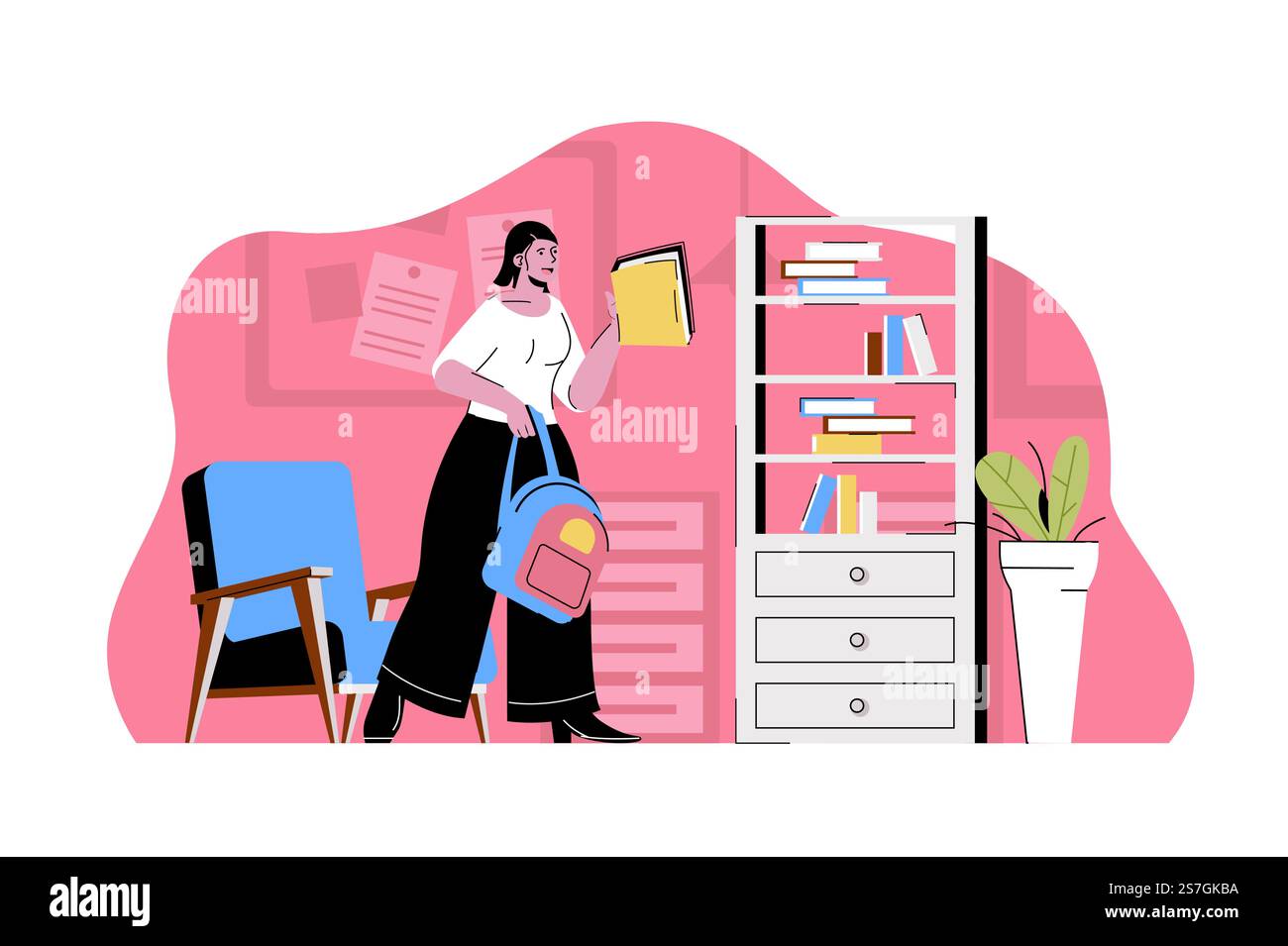 Vocational school concept. Student studies, rushes to classes, gets ...