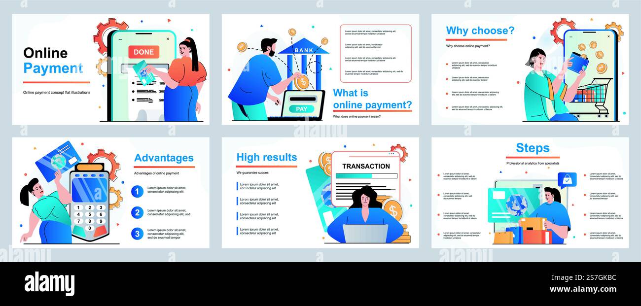 Online payment concept for presentation slide template. People paying ...