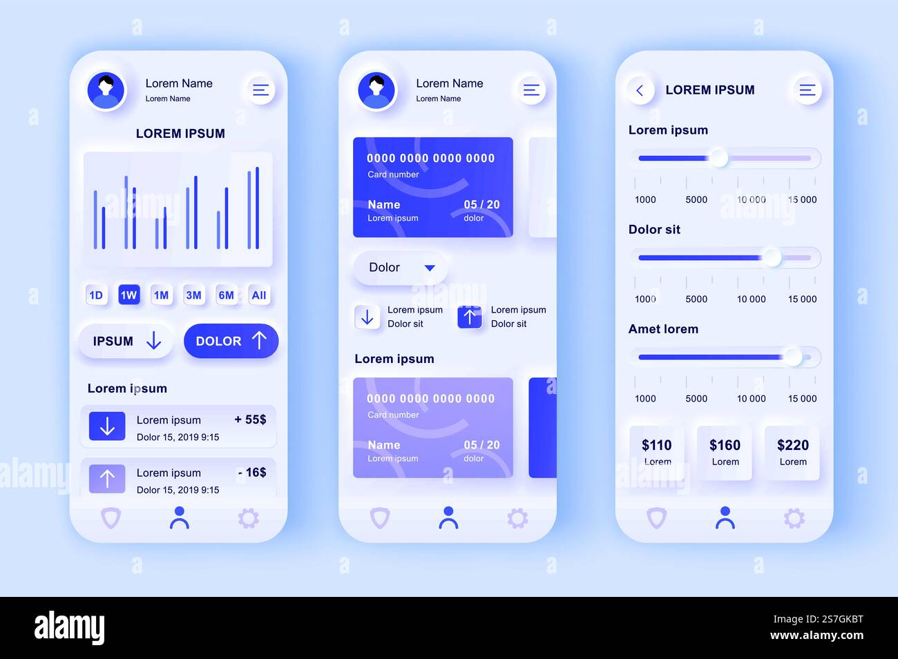 Smart banking unique neumorphic design kit. Financial app for credit ...
