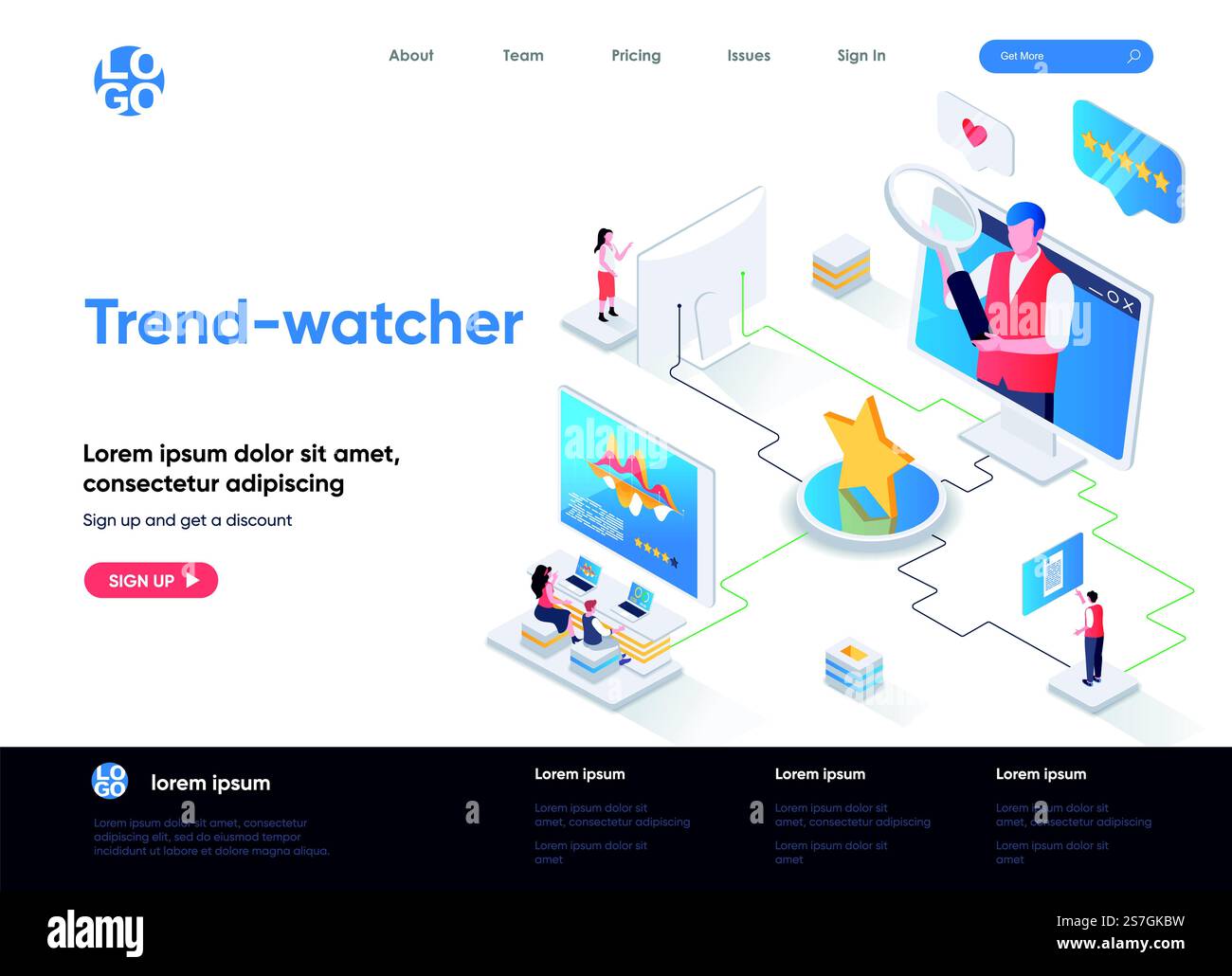 Trend-watcher isometric landing page. Professional trend watching ...