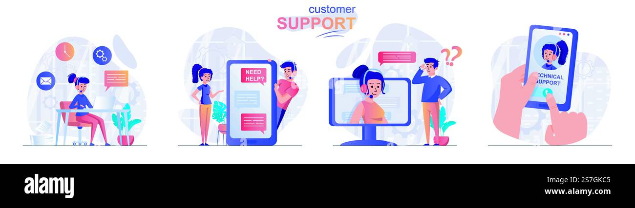 Customer support concept scenes set operator accepts calls hi-res stock ...