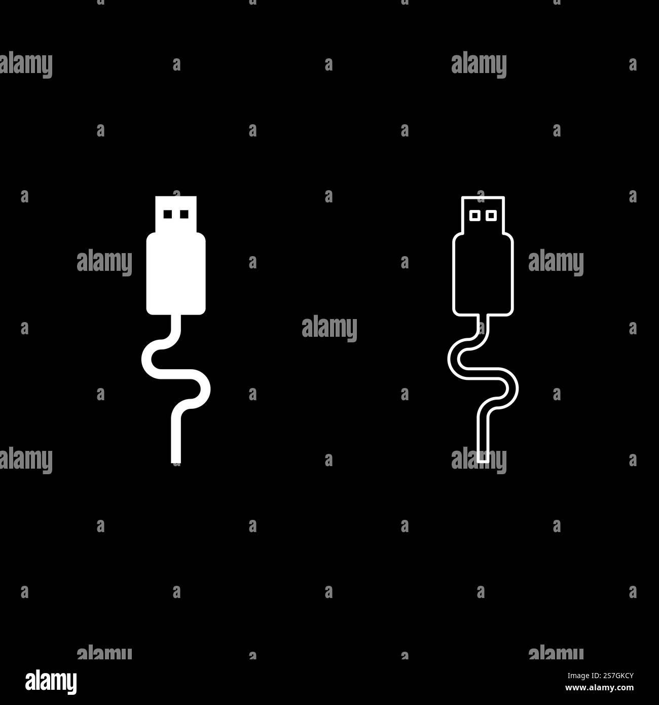 USB cable connector type A data set icon white color vector ...