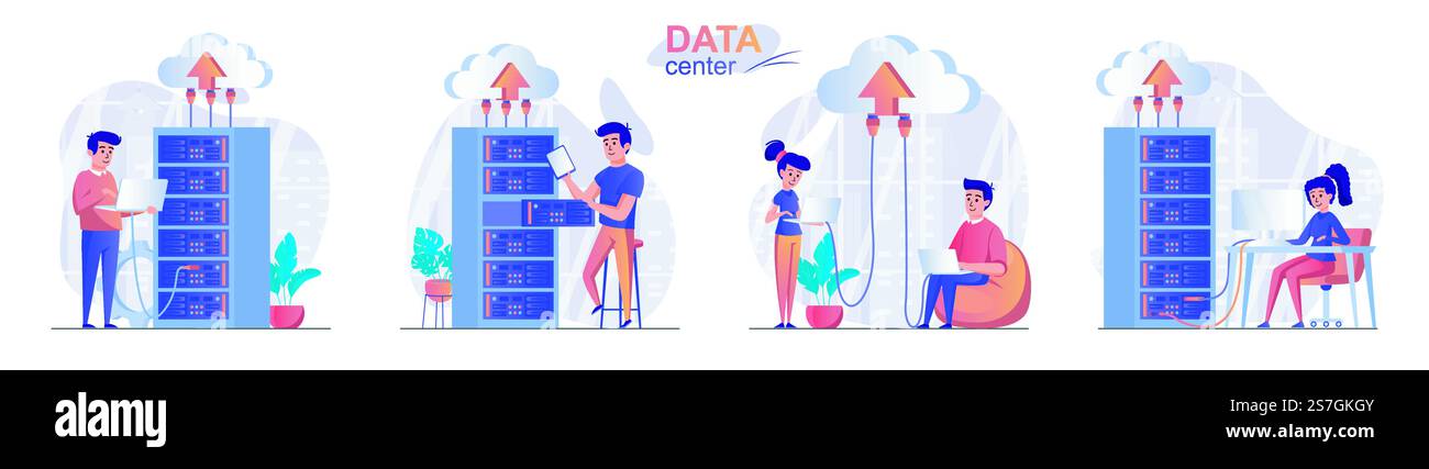 Data center concept scenes set engineers work in server room hi-res ...