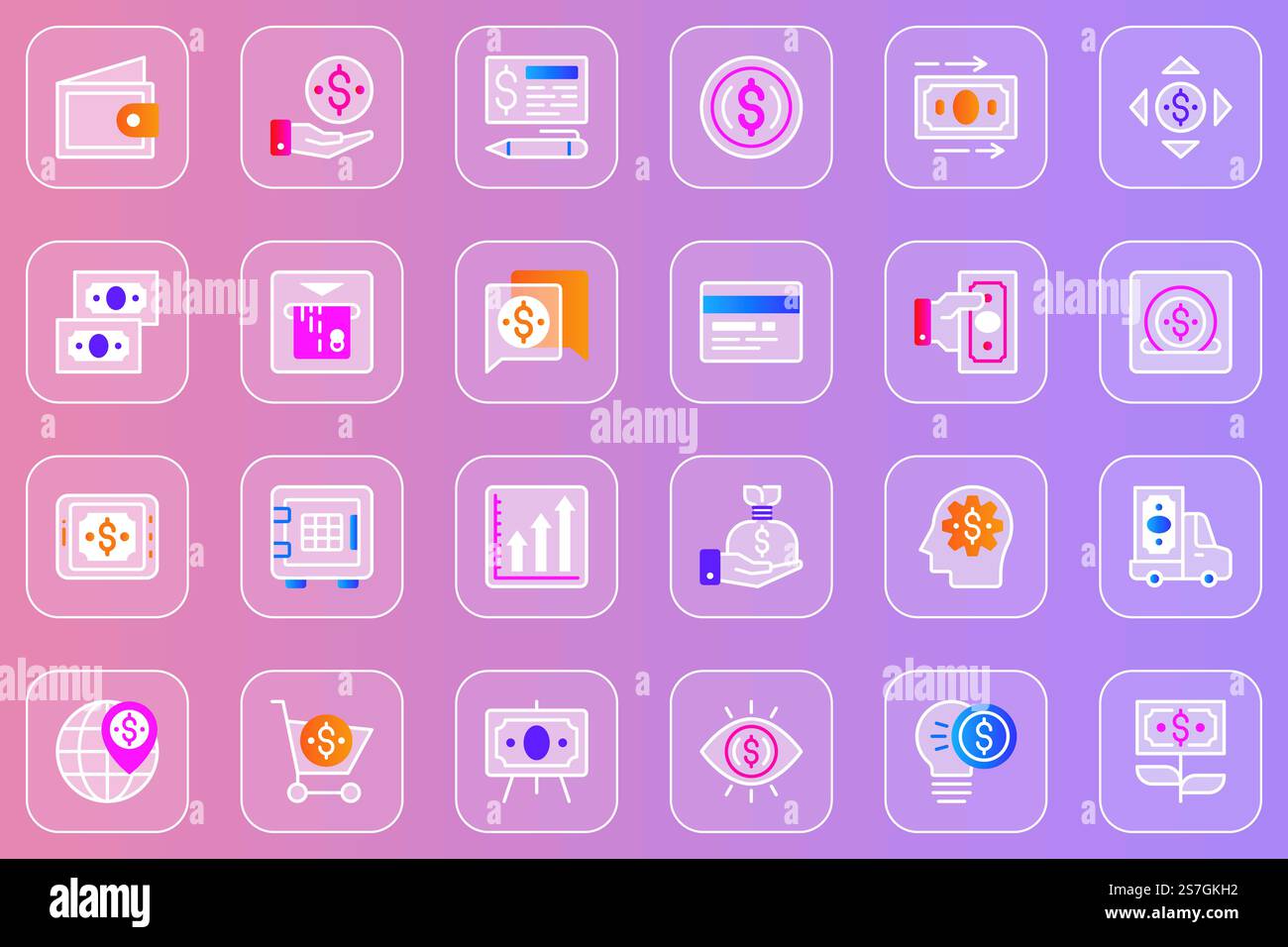 Money web glassmorphic icons set. Pack outline pictograms of wallet ...