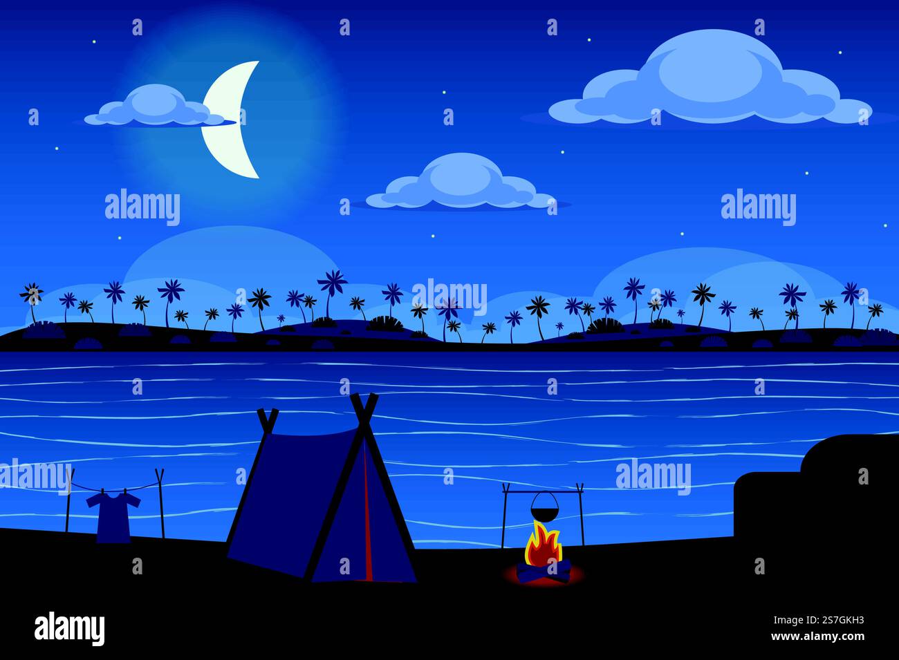 Tropical island bonfire palm Stock Vector Images - Alamy