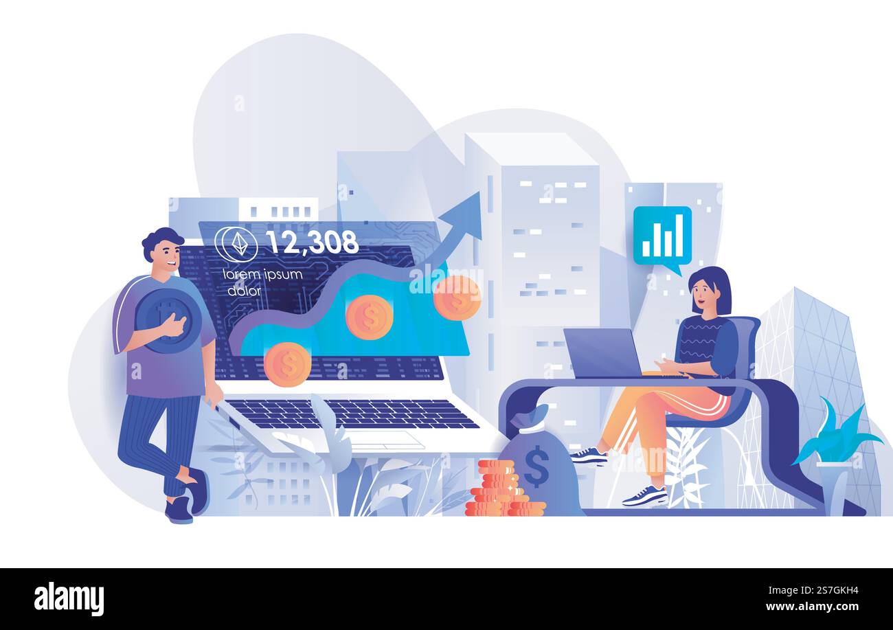 Cryptocurrency investment concept in flat design. Profitable investment ...