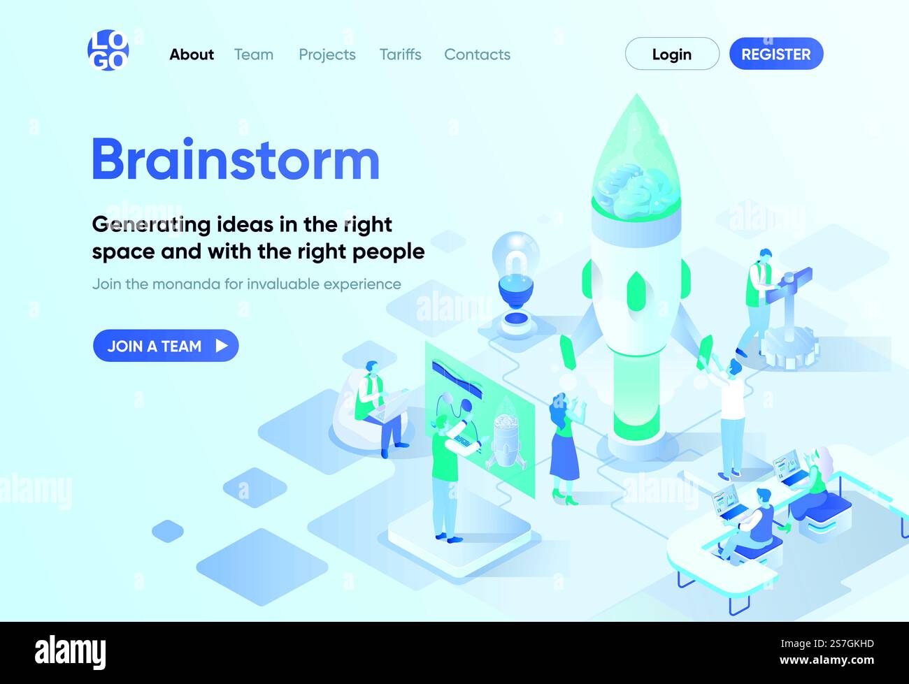 Brainstorm Isometric Landing Page Business Idea Generation And Presentation Create New